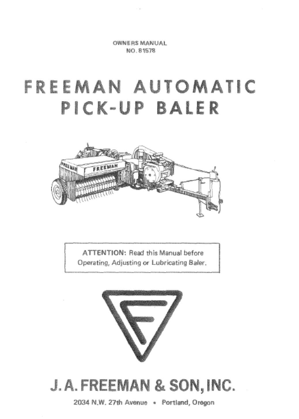Freeman 200 Baler Manual | Farm Manuals Fast